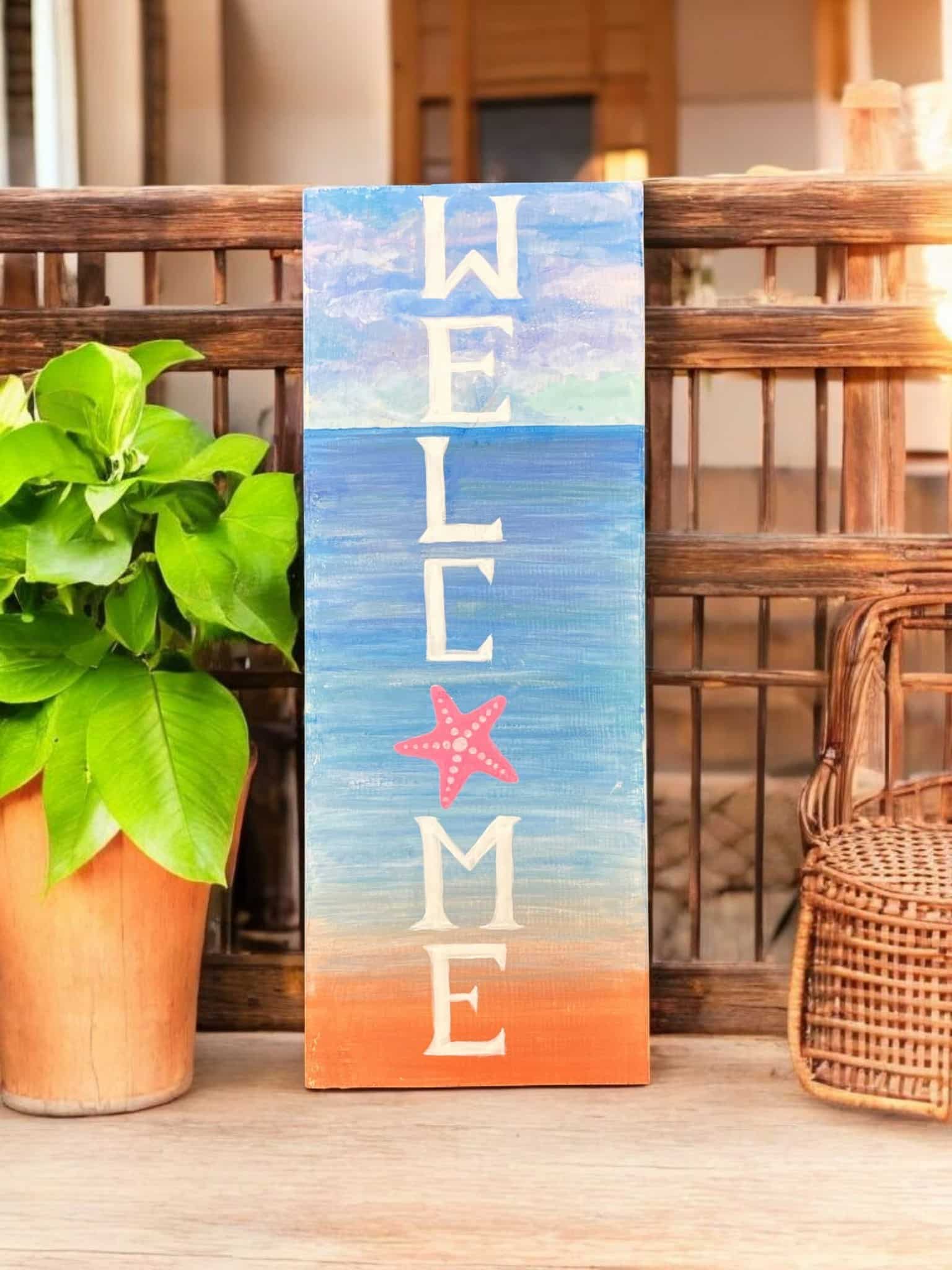 Seaside Greeting Wooden Sign | Paint and Vino